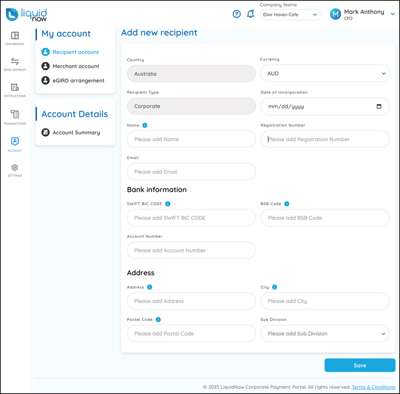 I would like to manage my Corporate Payment Platform recipients